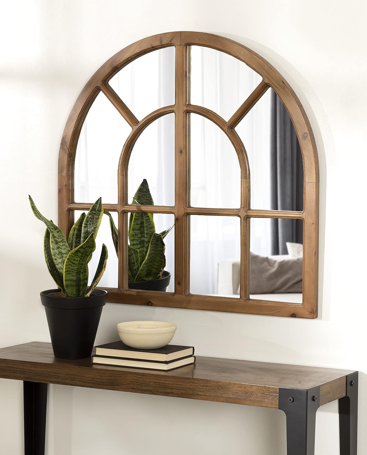 Kate and Laurel Boldmere Modern Farmhouse Wide Windowpane Arched Mirror ...