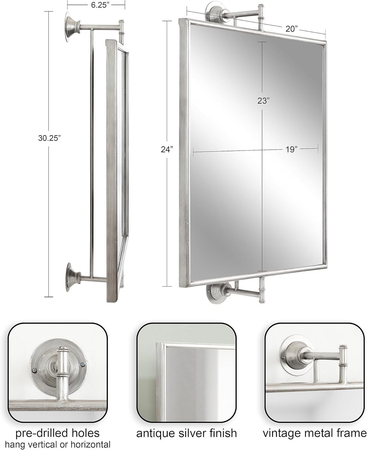 Kate and Laurel Darbridge Farmhouse Rectangle Pivot Mirror, 24 x 40 ...