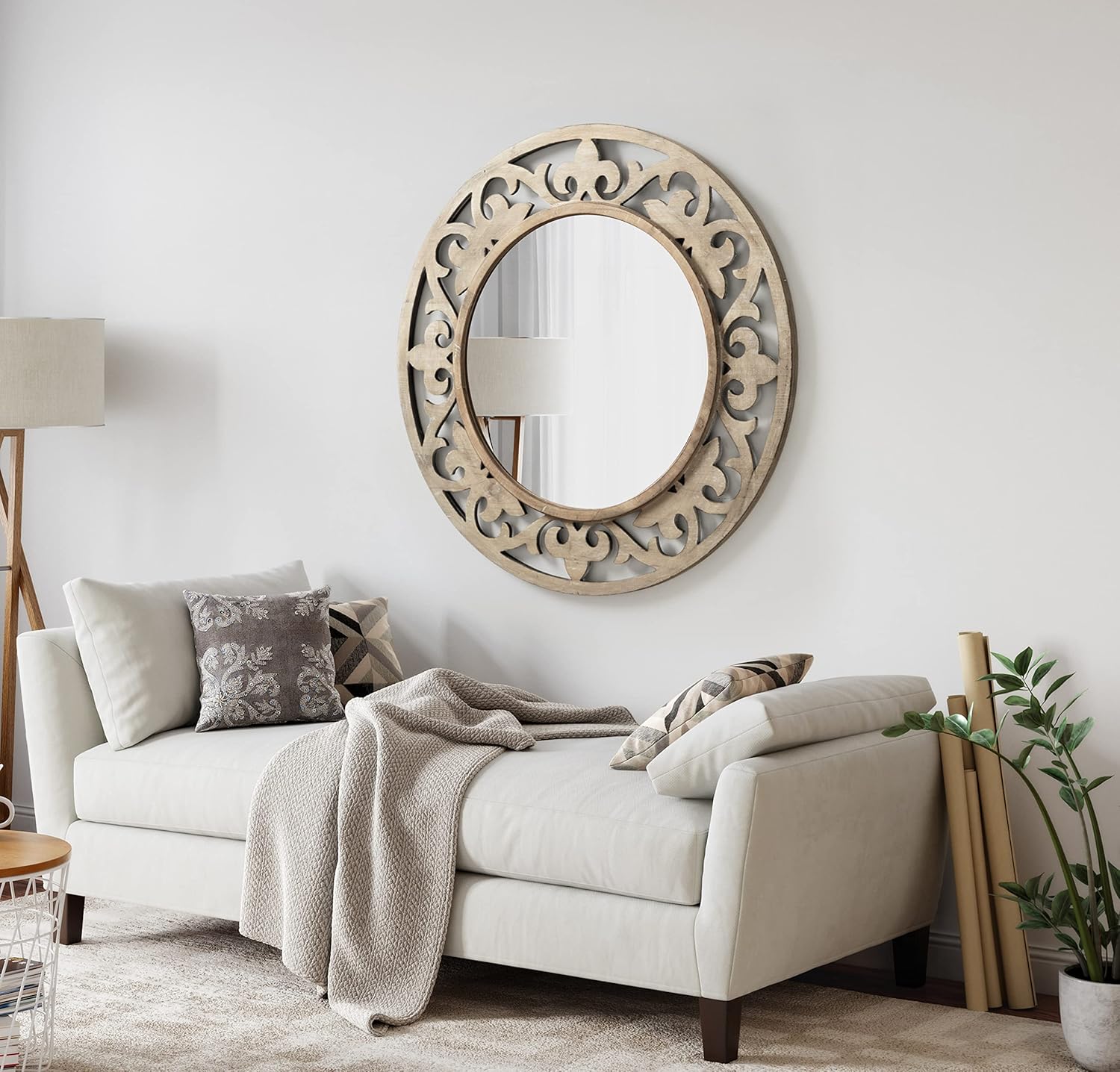 Kate and Laurel Shovali Rustic Round Wall Mirror, 32 Inch Diameter ...