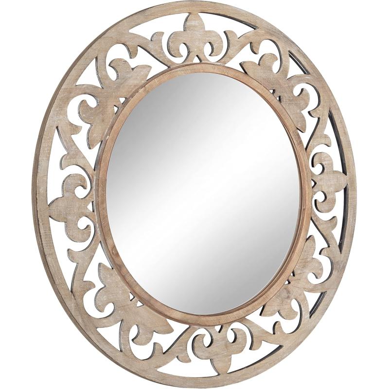 Kate and Laurel Shovali Rustic Round Wall Mirror, 32 Inch Diameter ...