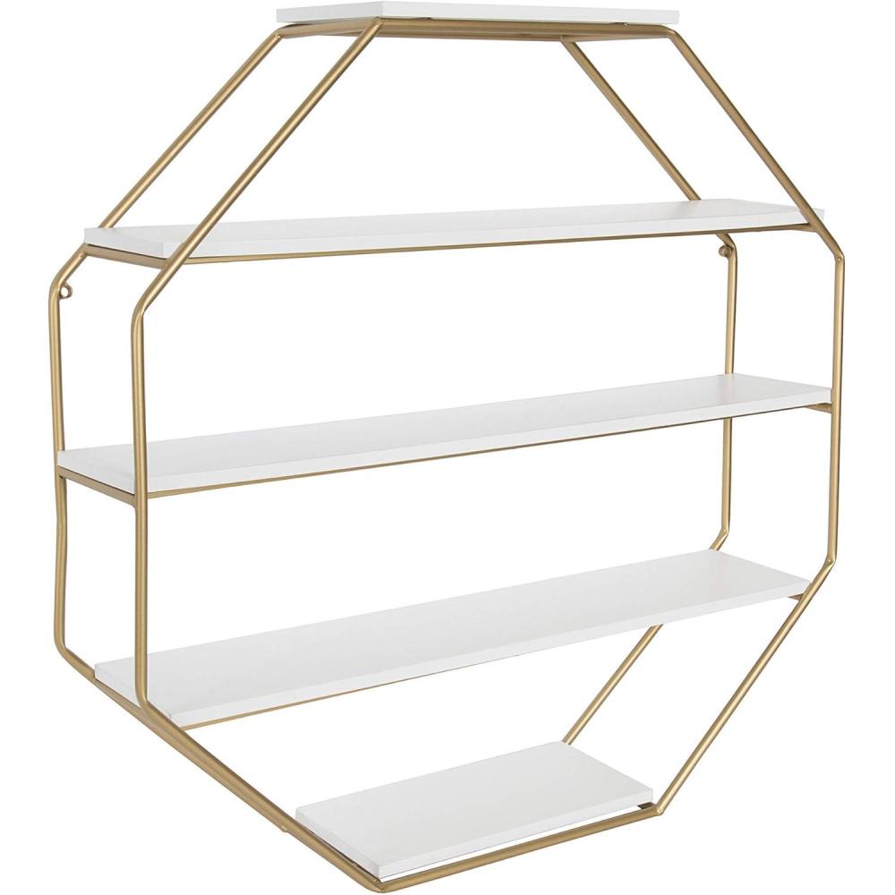 Kate and Laurel Lintz Large Octagon Shaped Floating Wood Book Shelves ...