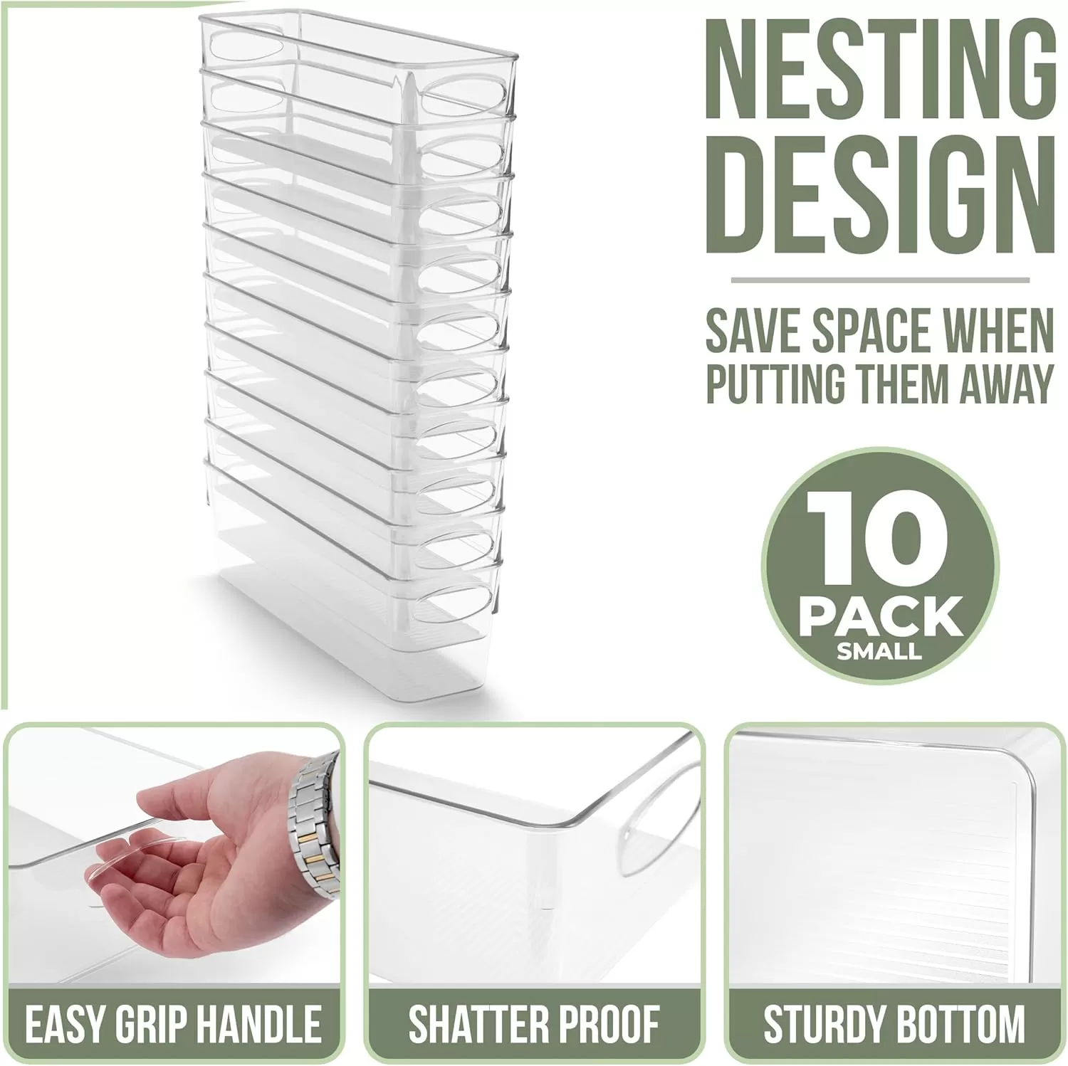 Sorbus 10-Pack Small Clear Plastic Organizing Bins – Clear Bins for ...